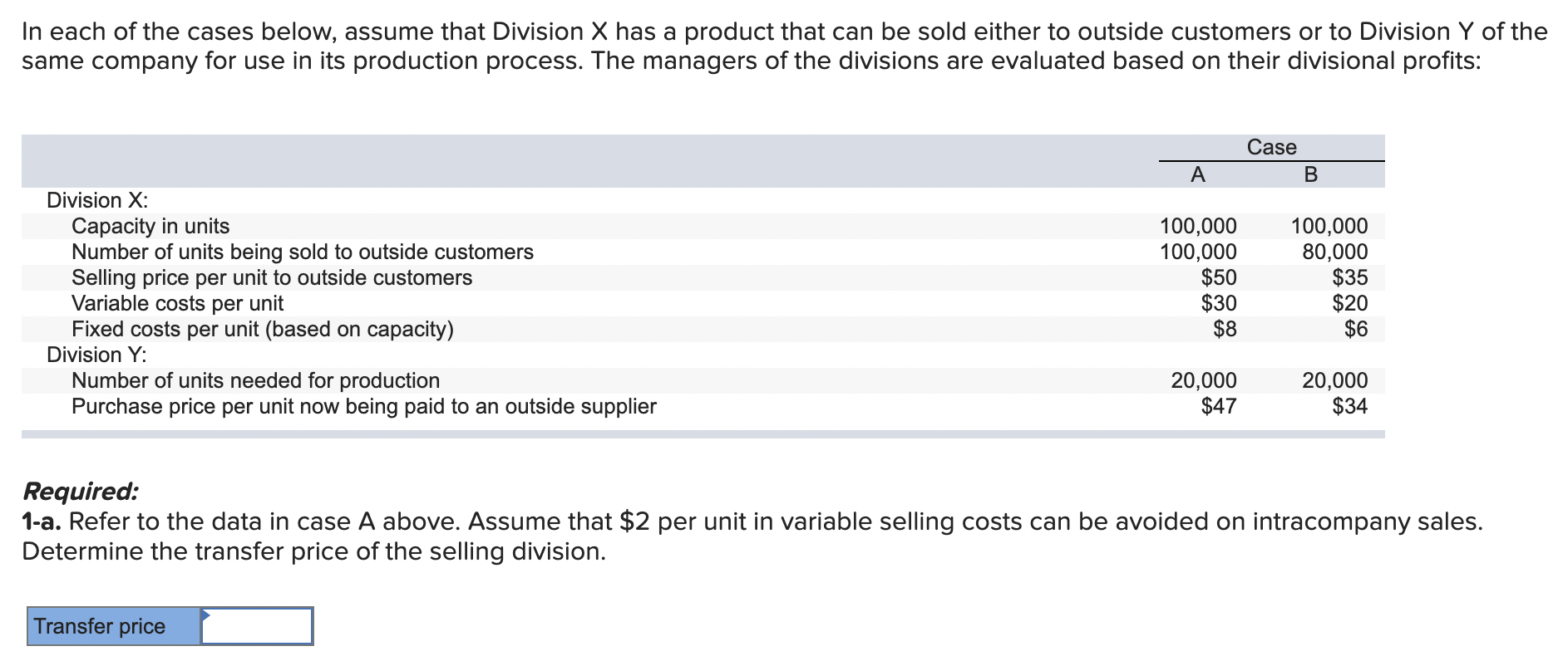 Solved In each of the cases below, assume that Division X | Chegg.com