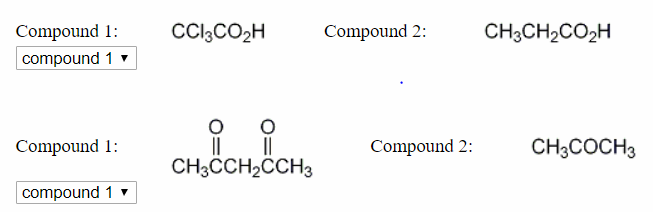 Solved CompoundI compound 1 v CChco2H Compound 2 CH3CH2CO2H | Chegg.com