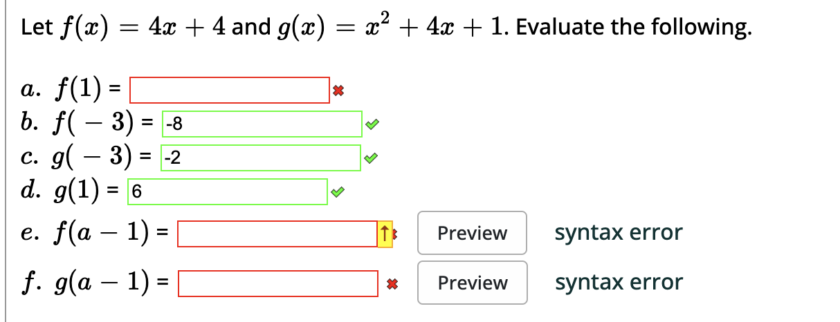 Solved Let f(x)=4x+4 and g(x)=x2+4x+1. Evaluate the | Chegg.com