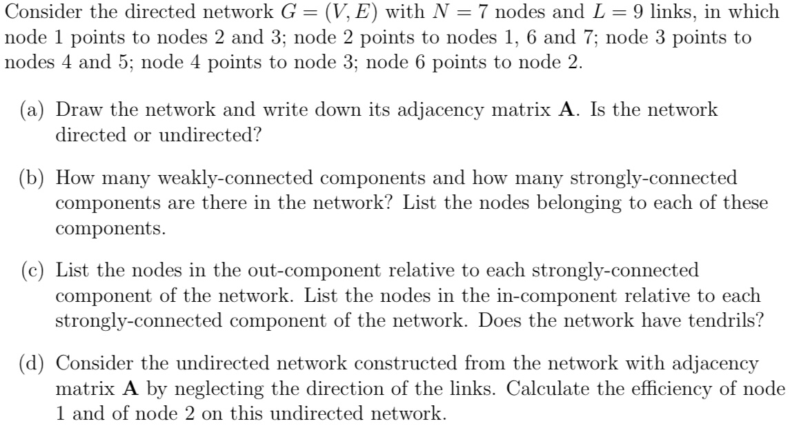 Solved Consider the directed network G=(V,E) ﻿with N=7 | Chegg.com
