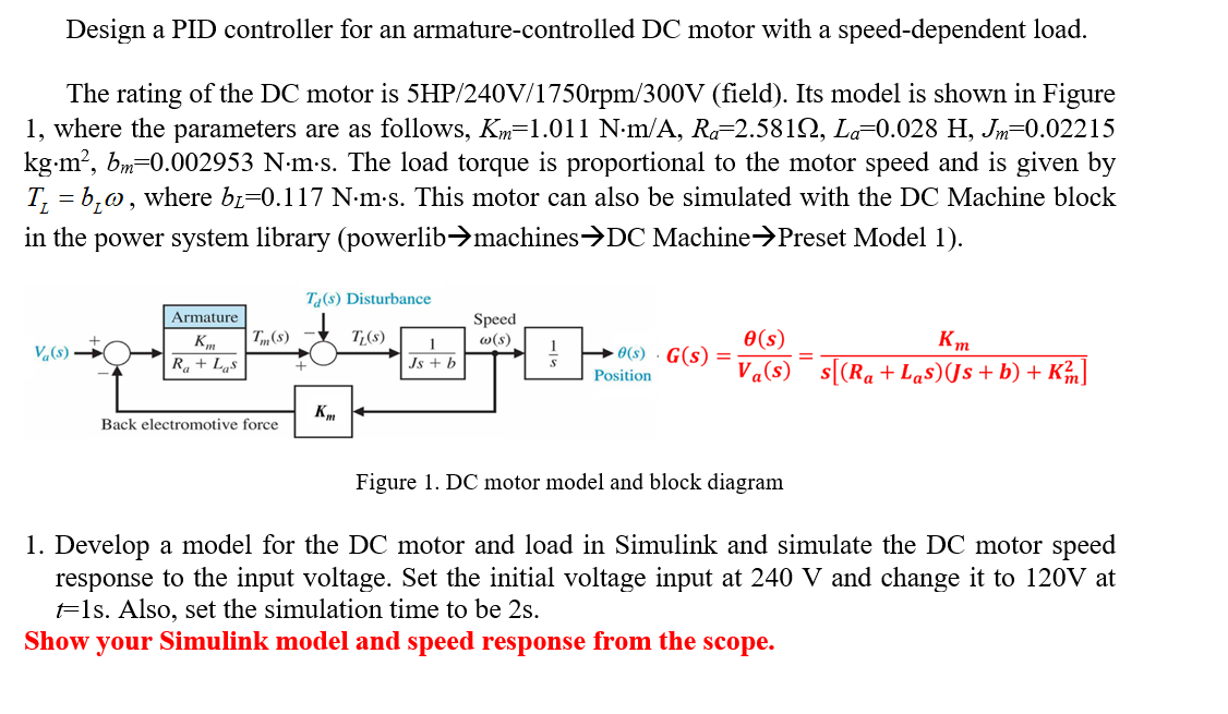Design a PID controller for an armature-controlled DC | Chegg.com
