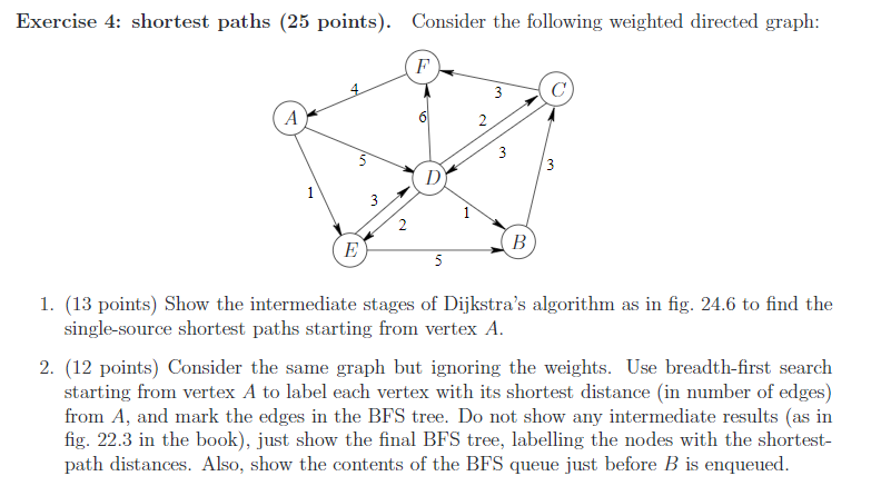 Exercise 4: shortest paths (25 points). Consider the | Chegg.com