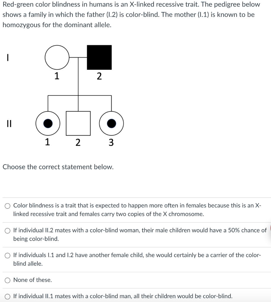 Solved Red-green color blindness in humans is an X-linked | Chegg.com
