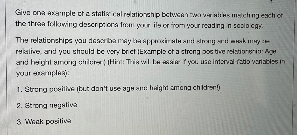 Solved Give one example of a statistical relationship | Chegg.com
