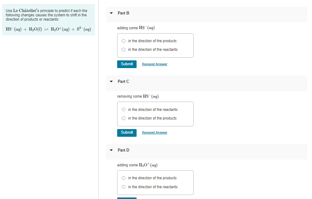 Solved Use Le Chatelier's principle to predict if each the | Chegg.com