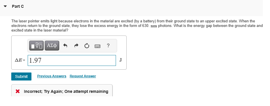 Solved The laser pointer emits light because electrons in | Chegg.com