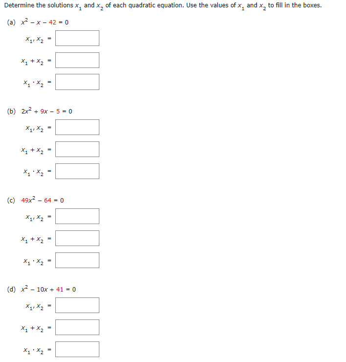 Solved Determine the solutions x1 and x2 of each quadratic | Chegg.com