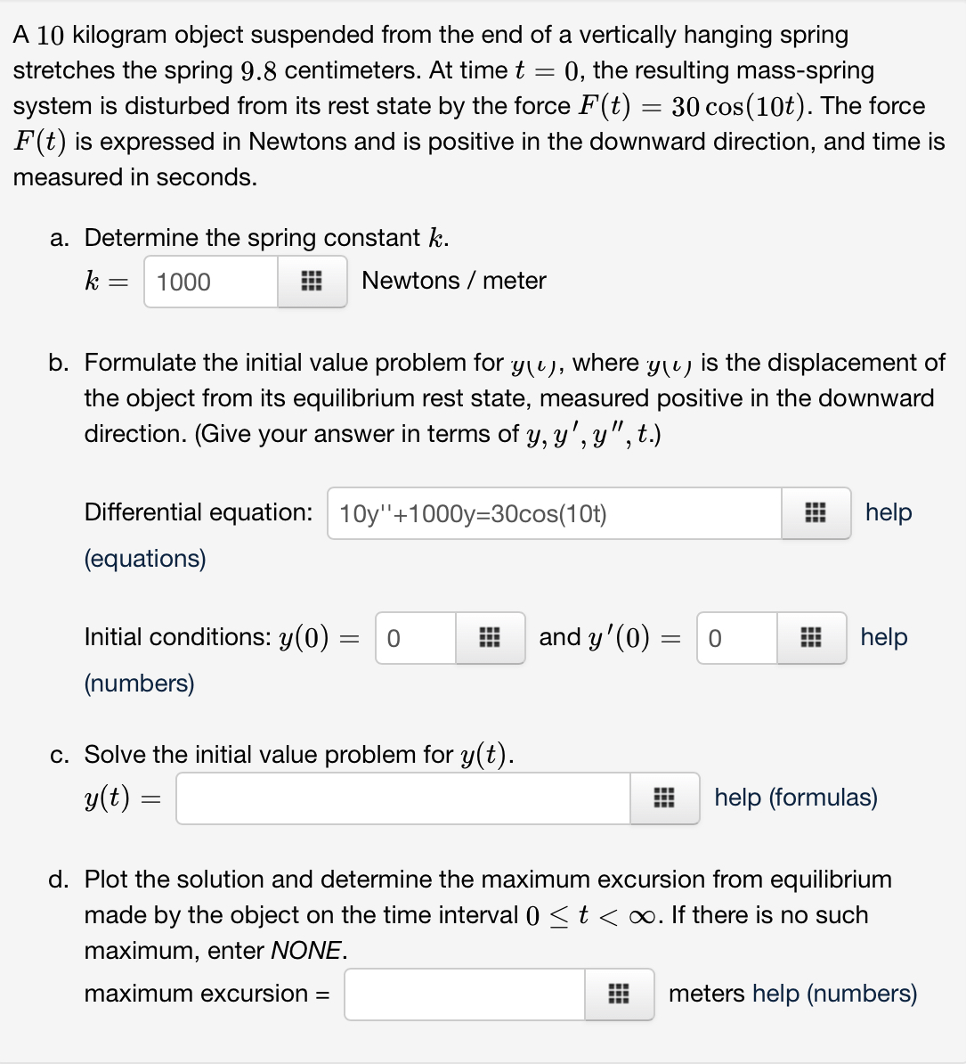 Solved A 10 kilogram object suspended from the end of a | Chegg.com