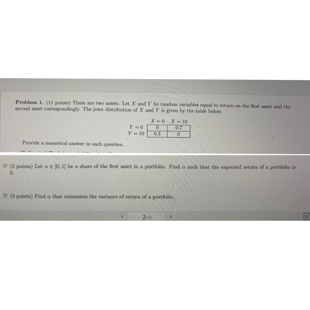 Solved There are two assets. Let X and Y be random variables | Chegg.com