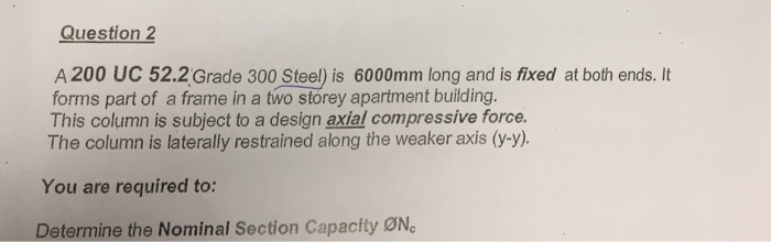 Solved A 200 UC 52.2 Grade 300 Steel) is 6000mm long and is | Chegg.com