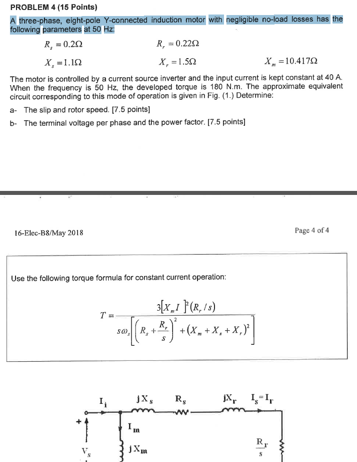 PROBLEM 4 (15 Points) A three-phase, eight-pole | Chegg.com