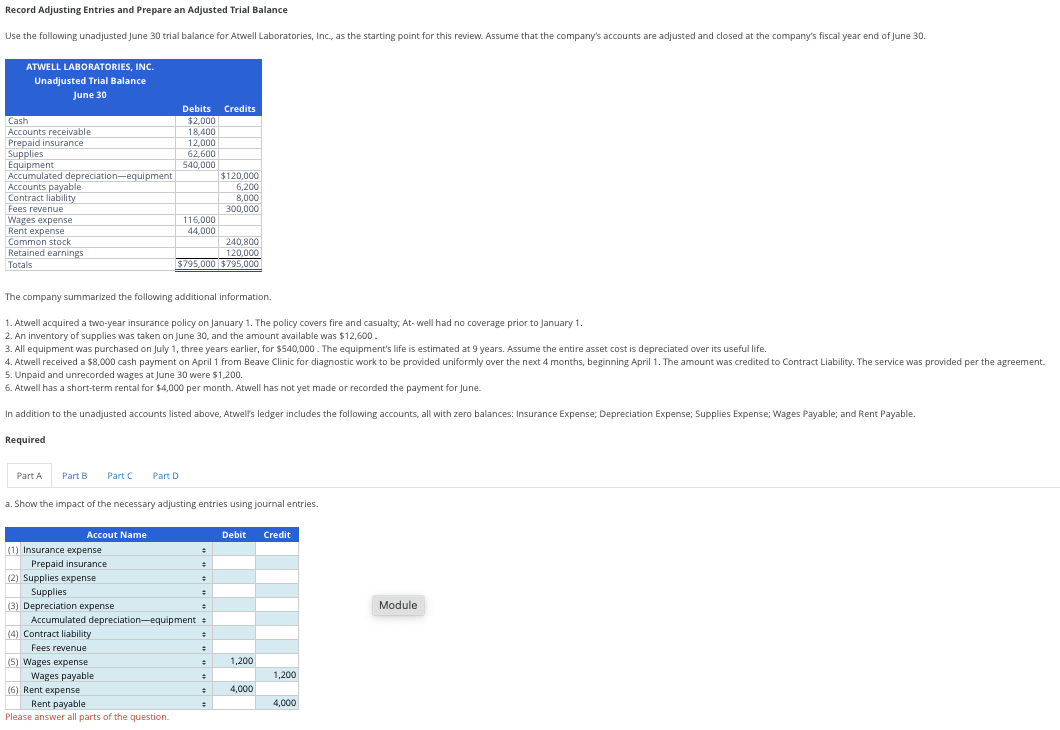 Solved Record Adjusting Entries and Prepare an Adjusted | Chegg.com