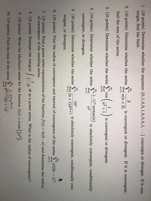 Solved 1. (10 points) Determine whether the sequence [0, | Chegg.com