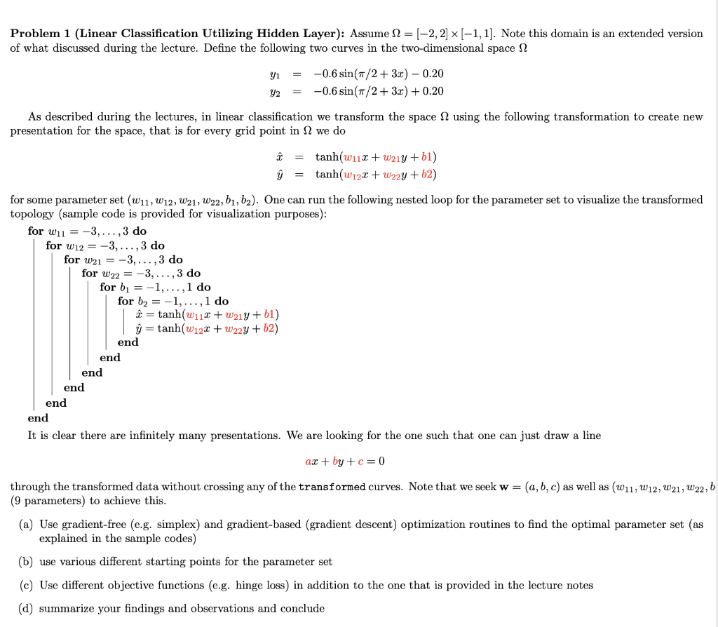 Problem 1 (Linear Classification Utilizing Hidden | Chegg.com