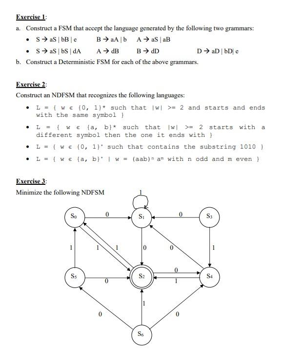 Solved Exercise 1: a. Construct a FSM that accept the | Chegg.com