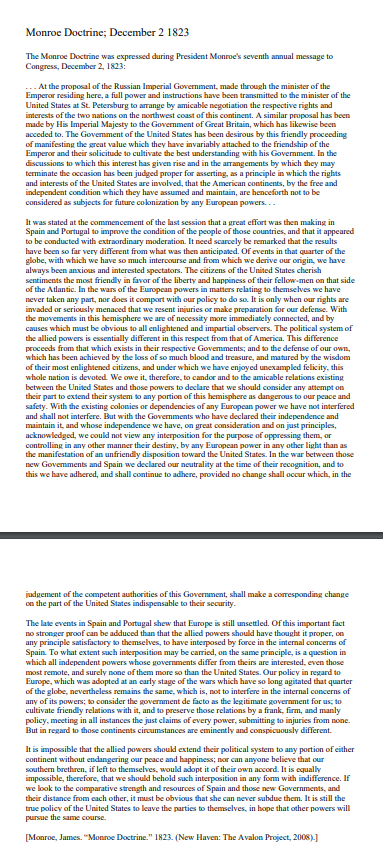 Monroe Doctrine Map 1823
