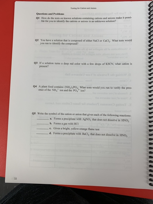 Solved Testing for Cations and Anions Questions and Problems | Chegg.com