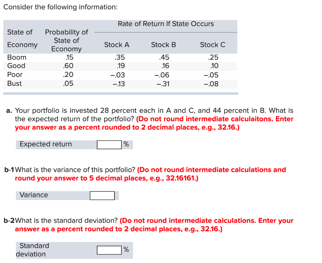 Solved Consider the following information: Rate of Return If | Chegg.com