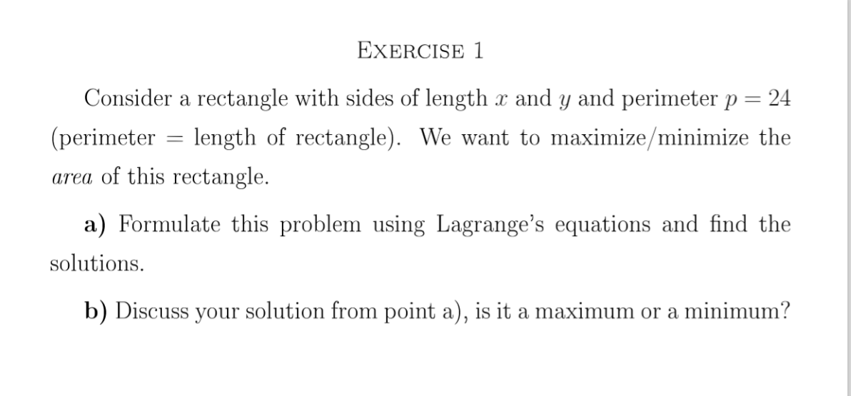 Solved EXERCISE 1 Consider a rectangle with sides of length | Chegg.com