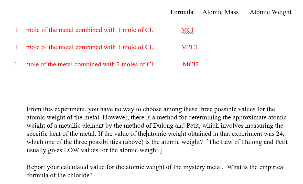 Solved Find the atomic weight and atomic mass for the | Chegg.com