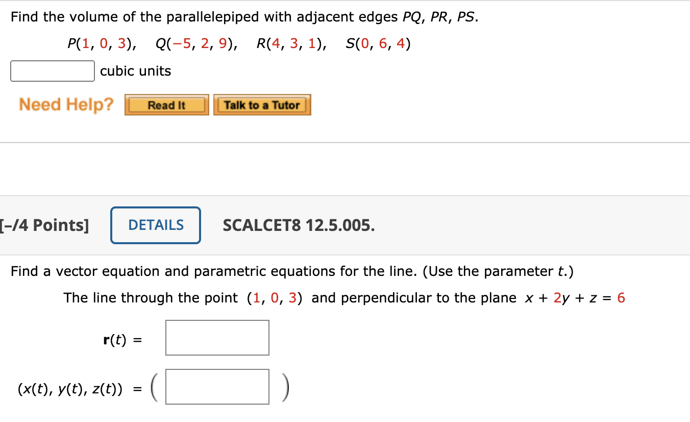 Solved Find the volume of the parallelepiped with adjacent | Chegg.com
