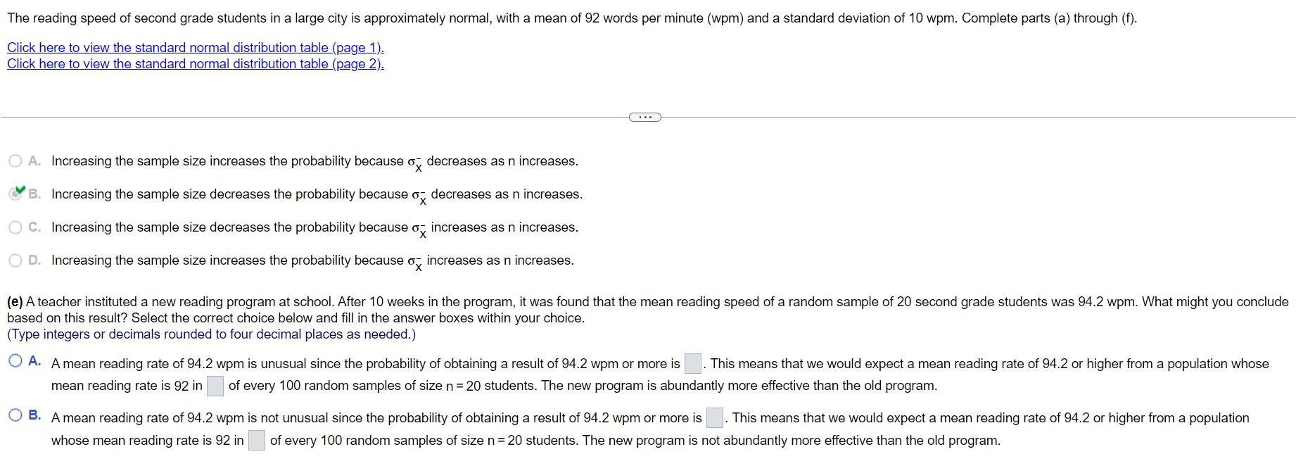 The reading speed of second grade students in a large | Chegg.com