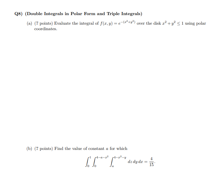 Solved Q8) (Double Integrals in Polar Form and Triple | Chegg.com