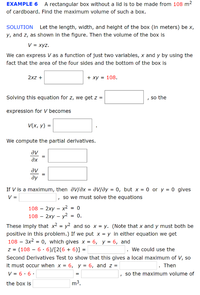 Solved EXAMPLE 6 A rectangular box without a lid is to be | Chegg.com