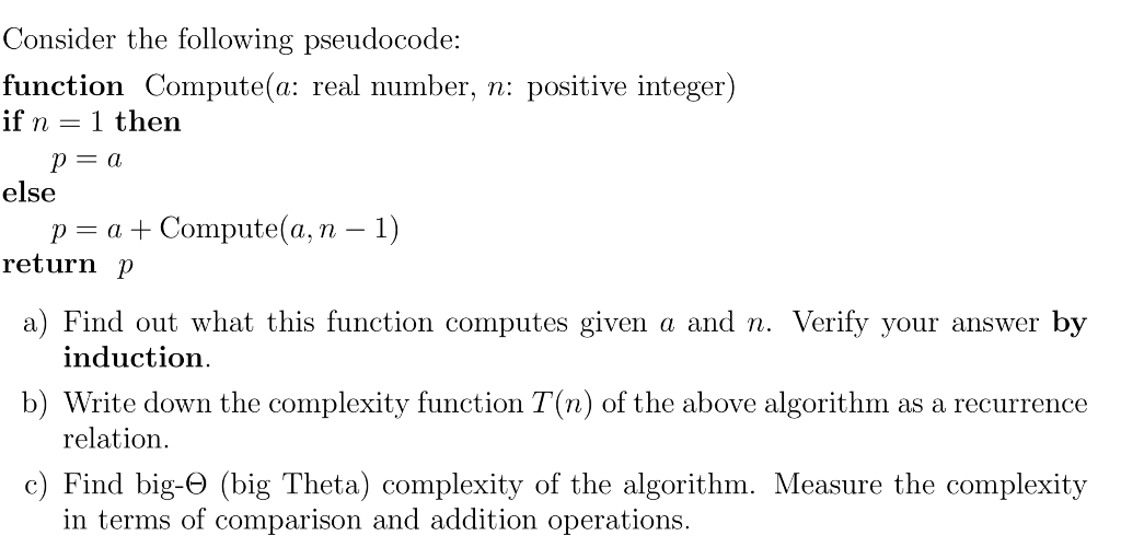 Solved Consider The Following Pseudocode Function