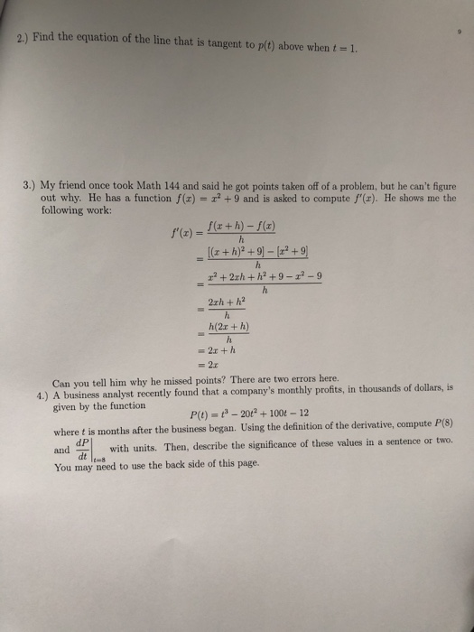 Solved SECTION 2.1: EXERCISES 1.) Compute derivatives of the | Chegg.com