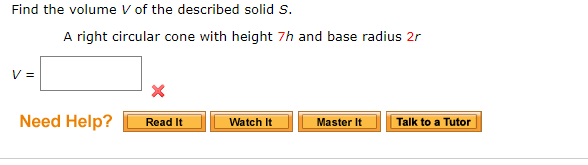 Solved Find the volume V of the described solid S. A right | Chegg.com