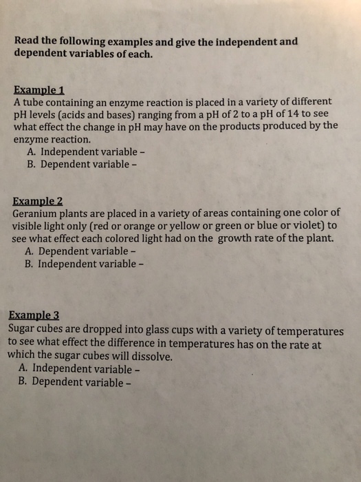 Solved Read the following examples and give the independent | Chegg.com