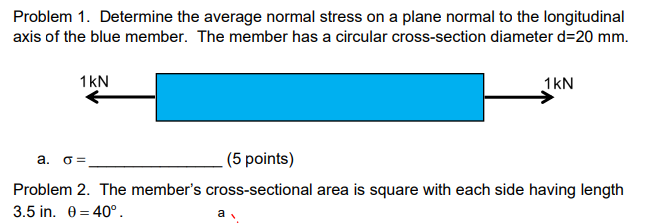 Solved Problem 1. Determine the average normal stress on a | Chegg.com