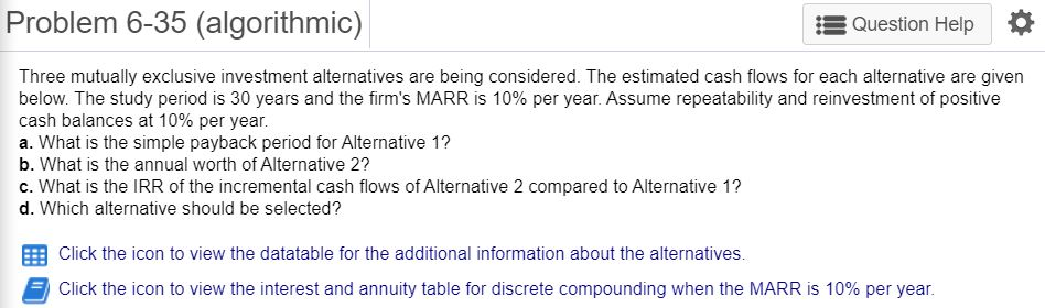 Problem 6-35 (algorithmic) Question Help Three | Chegg.com