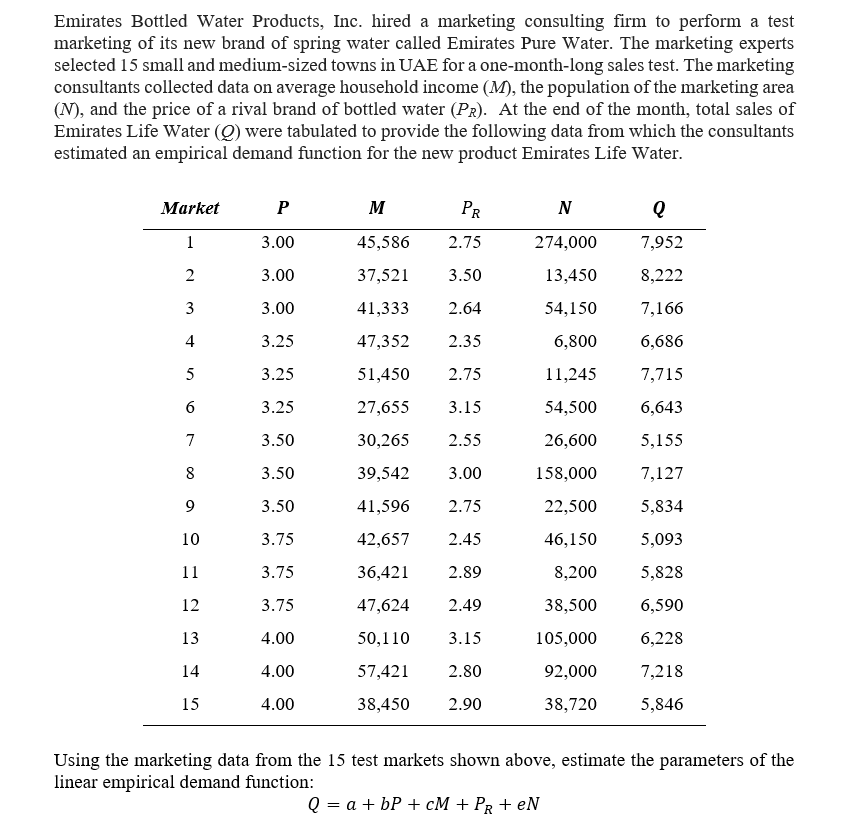 Solved Emirates Bottled Water Products, Inc. hired a | Chegg.com