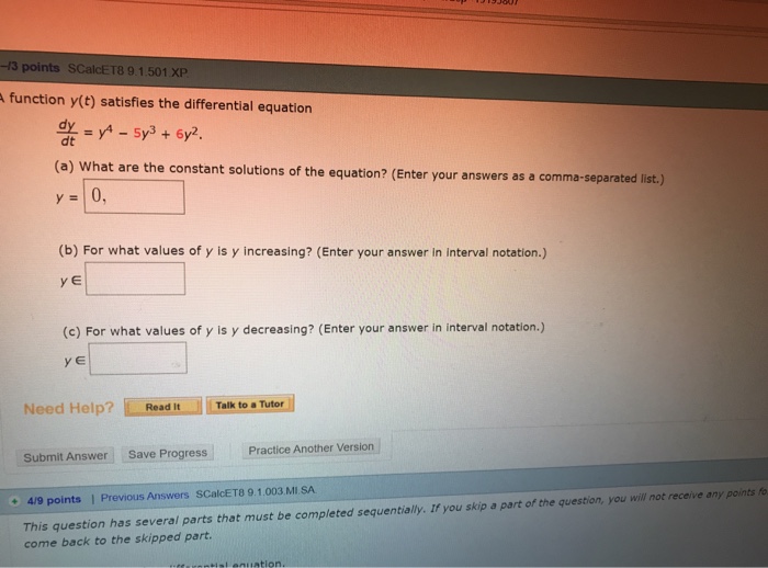 Solved -13 points scalcET8 9 1 501 XP function y(t) | Chegg.com Solved -13 points scalcET8 9 1 501 XP function y(t) | Chegg.com