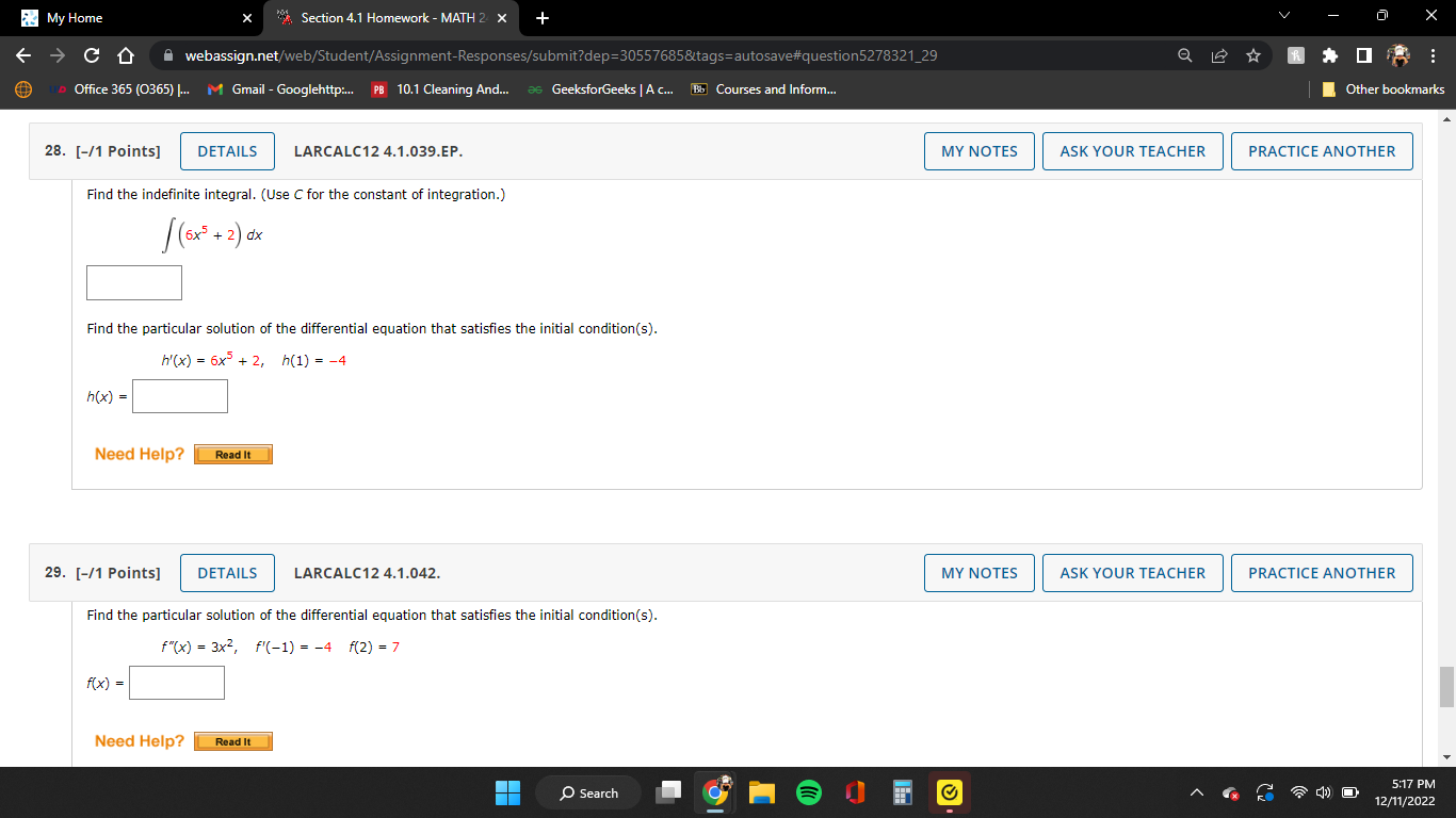 Solved 28) Find the indefinite integral. (Use C for the | Chegg.com
