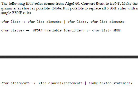 The following BNF rules comes from Algol 60. Convert | Chegg.com