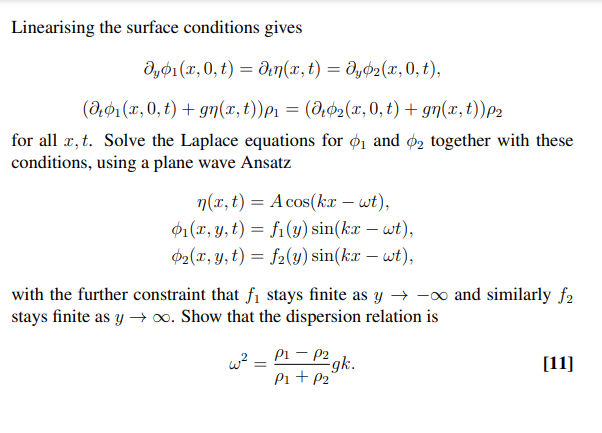 Solved Linearising the surface conditions gives 2,01(x, 0,t) | Chegg.com