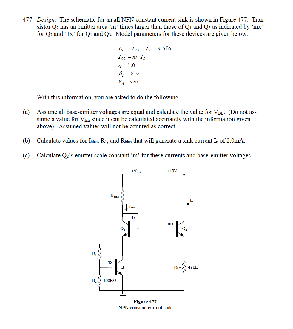 Solved 477. Design. The schematic for an all NPN constant | Chegg.com