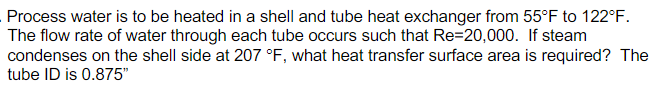 Solved Process water is to be heated in a shell and tube | Chegg.com