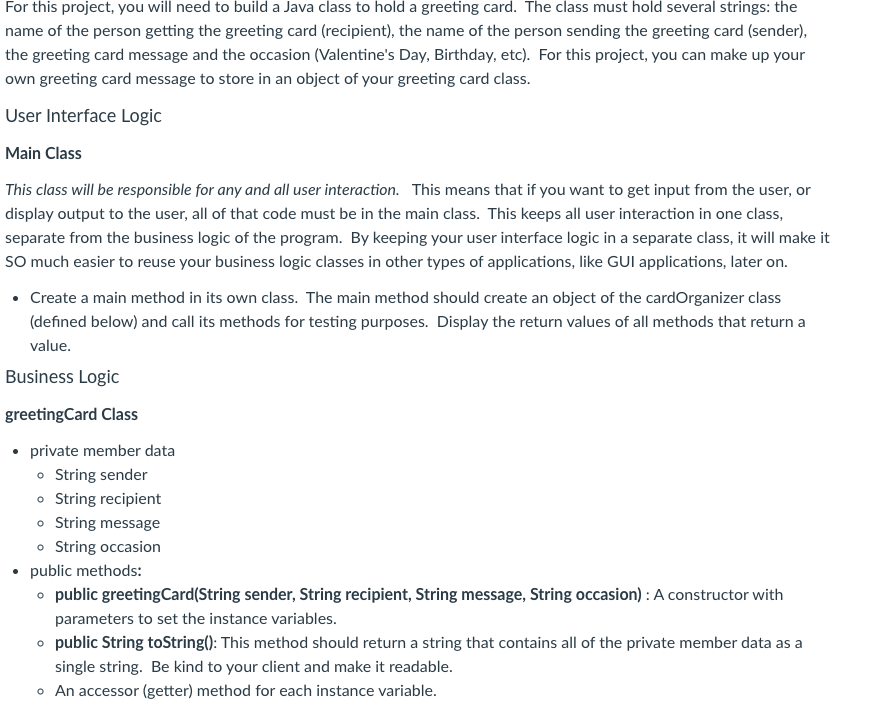 Solved For this project, you will need to build a Java class | Chegg.com