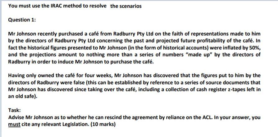 Solved You must use the IRAC method to resolve the scenarios | Chegg.com