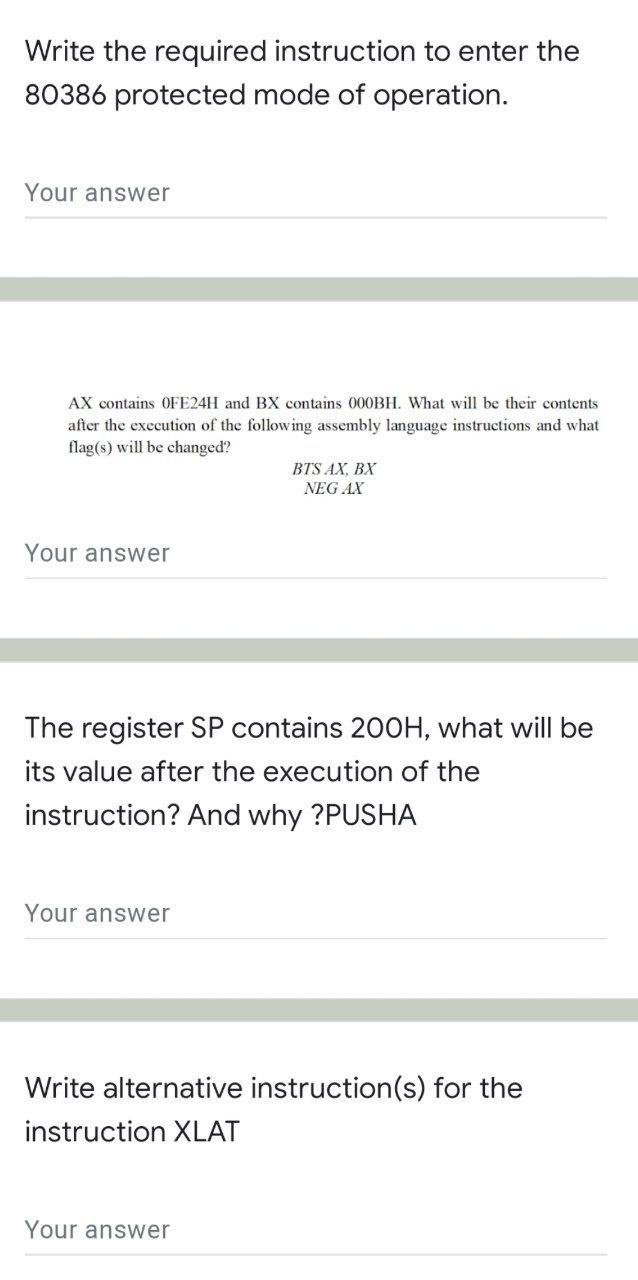 Solved Write the required instruction to enter the 80386 | Chegg.com