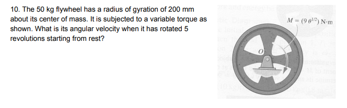 Solved 10. The 50 kg flywheel has a radius of gyration of | Chegg.com