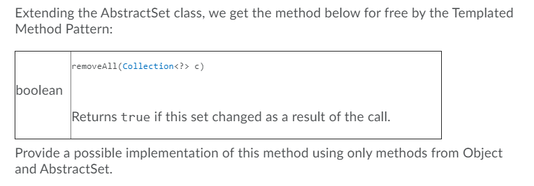 Solved Extending the AbstractSet class, we get the method | Chegg.com