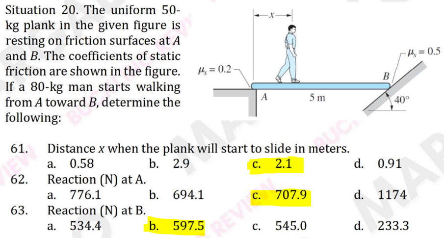 Solved Situation 20 . The uniform 50− kg plank in the given | Chegg.com