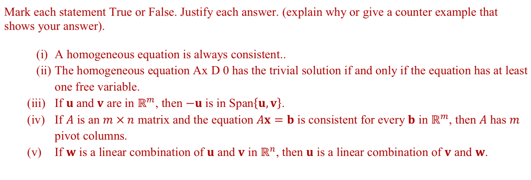 Solved Mark each statement True or False. Justify each | Chegg.com