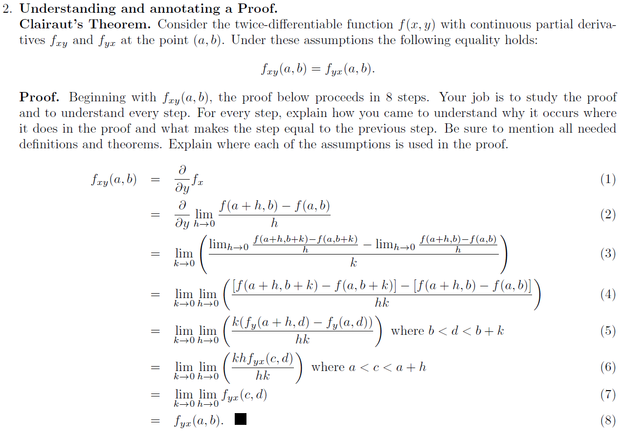 Solved 2. Understanding and annotating a Proof. Clairaut's | Chegg.com