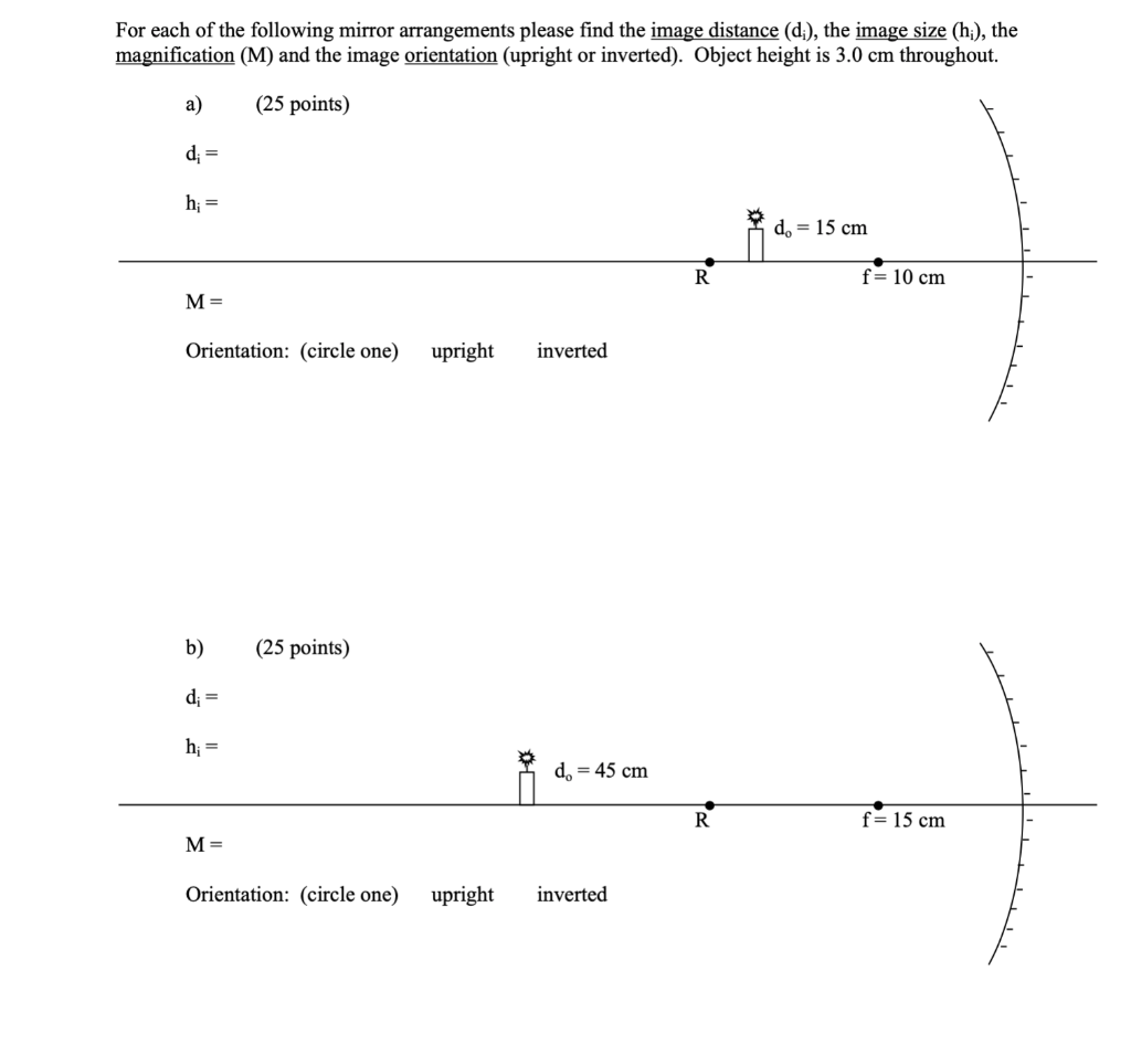 Solved For each of the following mirror arrangements please | Chegg.com